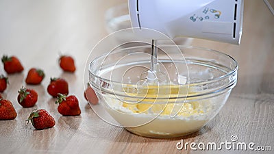 Adding Eggs Inside Batter. Stirring the Batter, Close-up. Cooking ...