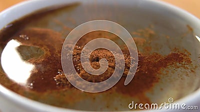 Adding Instant Coffee To a White Cup. Dissolving Powder in Hot Water ...