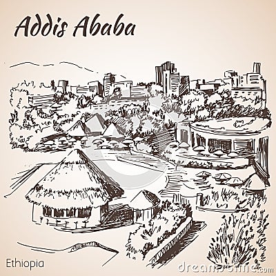 Addis Ababa Cityscape - Ethiopia. Sketch. Cartoon Vector ...