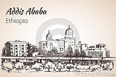 Addis Ababa Cityscape - Ethiopia. Sketch. Cartoon Vector ...