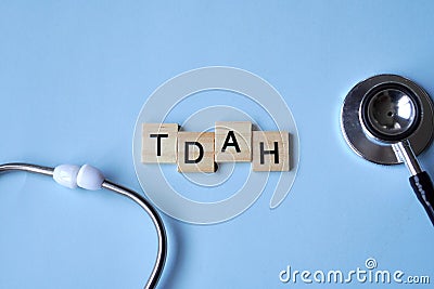 ADHD, Wooden Letters With Stethoscope On Light Blue Background ...
