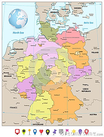 Administrative Divisions Map Of Germany With Flat Icons Stock Vector ...