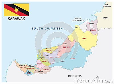 Administrative And Political Map Of The Malayan Division Sarawak With ...