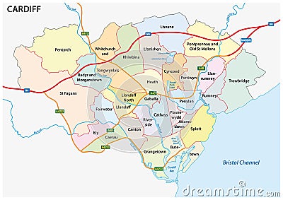 Administrative And Political Vector Map Of Cardiff Stock Illustration ...
