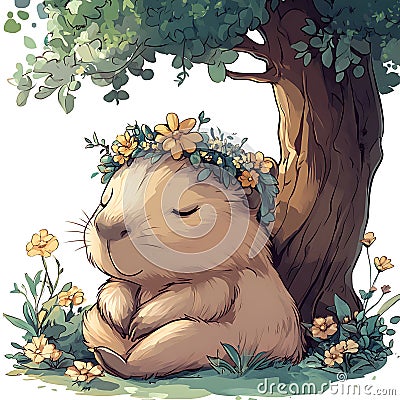 Adorable Chibi Capybara With Flower Crown Royalty-Free Illustration ...