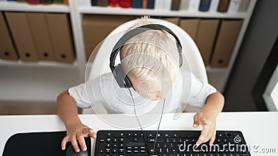 Adorable Toddler Student Using Computer Doing Ok Gesture with Thumb Up ...