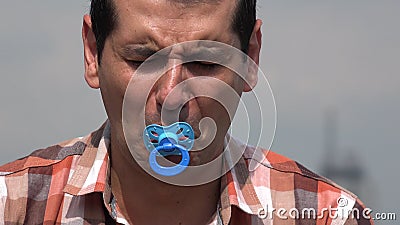 Adult Man Using Baby Pacifier Stock Video - Video of azure, infantile ...