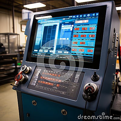 Advanced Cnc Machine Control Panel Showing Data And Graphs Illustrating ...