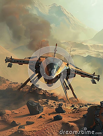 An Advanced Invader Drone Scanning A Desolate Planetary Surface For ...