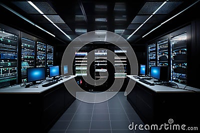 Futuristic Rackmount LED Console In High-Tech Data Centre (AI Generated ...