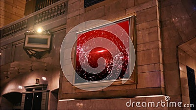 Advertisement on a Building Wall, Screen with Abstract Plexus Motion on ...