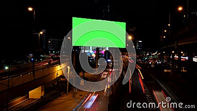 Advertising Green Screen with Traffic at Night. Stock Footage - Video ...