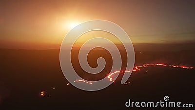 Aerial Fire Fields Night 4k. Burning Fields at Night. Large-scale Fire ...