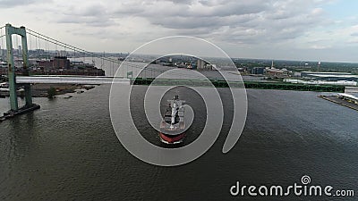 Aerial Footage of Cargo Container Ship on Delaware River Philadelphia ...