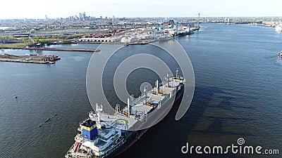 Aerial Footage of Cargo Container Ship on Delaware River Philadelphia ...