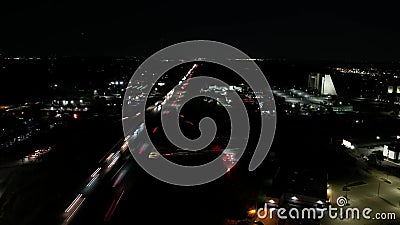 Aerial Hyper-lapse at Night of the Highway with on-ramp and Exit Ramp ...