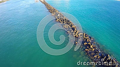 Aerial Rock Jetty in Miami Beach Stock Footage - Video of wide, footage ...
