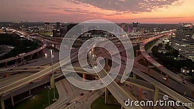 Aerial Shot of the High Five Interchange in Dallas at Sunset Stock ...