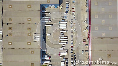 Aerial Top Down View of Cargo Trucks and Containers at Distribution ...