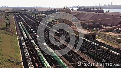 Aerial Top View of Cargo Train Depot. Stock Video - Video of rail ...