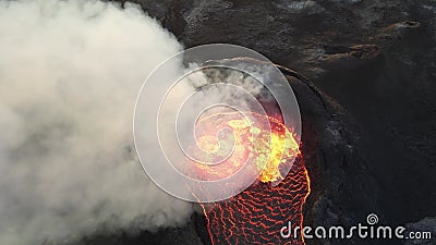 Aerial Top View of Lava Erupting from a Volcano at Sunset Stock Footage ...