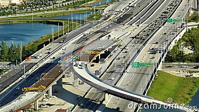 Aerial View of Busy American Freeway Road Interchange Under ...