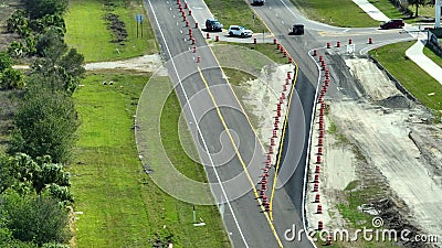 Aerial View of Busy American Highway Road Under Construction ...