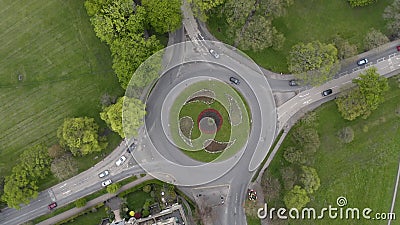 Aerial View of Busy Traffic Roundabout with Camera Rotation Stock Video ...
