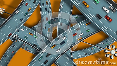 Aerial View of Cartoon Freeway Interchange Stock Video - Video of ...