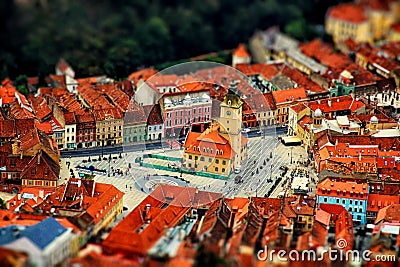 Aerial View Of City With Tilt-shift Effect. Romania. Stock Photo ...