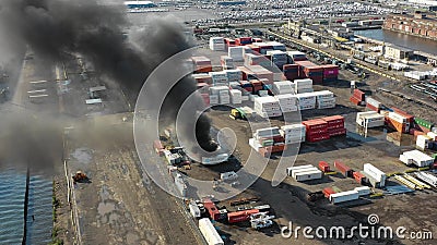 Aerial View of Container Fire Philadelphia Marine Terminal Stock Video ...