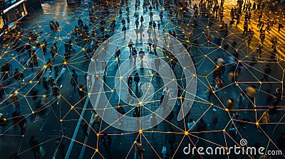 Aerial View Of A Crowded City Street, Visualizing The Movement Of ...