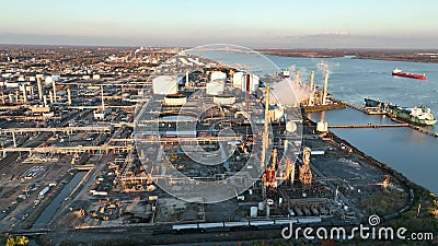 Aerial View of Delaware Riverfront Refineries and Pipeline Stock Video ...