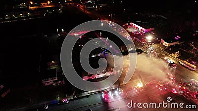 Aerial View of Fire Trucks and Apparatus on Scene of Structure Fire ...