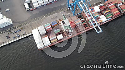 Aerial View of Gantry Crane Loading and Unloading Ship Stock Video ...