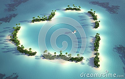 Paradise Island in the Form of Heart Stock Illustration - Illustration ...