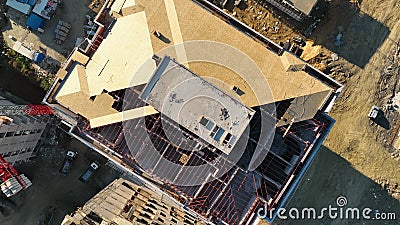 Aerial View of Installation of a TPO Flat Roof Stock Footage - Video of ...