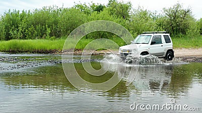 Aerial View of a Jeep Driving Across the River Stock Video - Video of ...