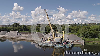 River Crane Excavator on Barge. Stock Footage - Video of water, river ...