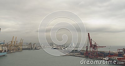 Aerial View. Seaport and Loading Docks at the Port with Cranes and ...