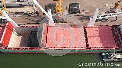 Aerial View of the Ship Loading Near the Berth in the Port. Loading the ...