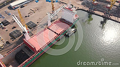 Aerial View of the Ship Loading Near the Berth in the Port. Loading the ...