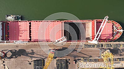 Aerial View of the Ship Loading Near the Berth in the Port. Loading the ...