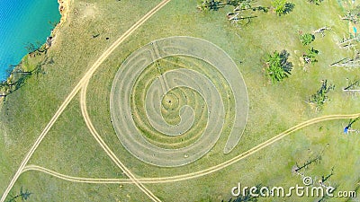 Aerial View of Stone Labyrinth. Loop Stock Video - Video of meadow ...