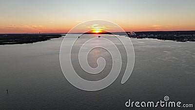 Aerial View of Sunset on Delaware River in Marcus Hook, Pennsylvania ...