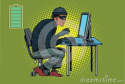 African Hacker Thief Hacking Into A Computer Vector Illustration ...