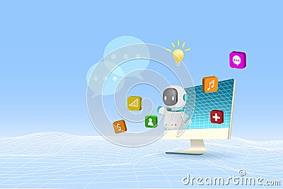 AI Chat Bot On Computer Generate Smart Solution Answer To User. Artificial Intelligence Robot ...