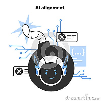 AI Ethics. Artificial Intelligence Alignment. Computer System Intelligence Cartoon Vector ...