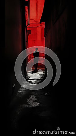 AI Generated Illustration Of A Dimly Lit Corridor With A Man Against ...