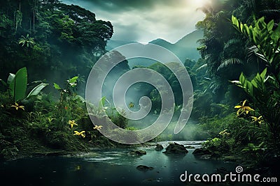 Lush Rainforests Echoing With The Sounds Of Wildlife Realistic Tropical ...